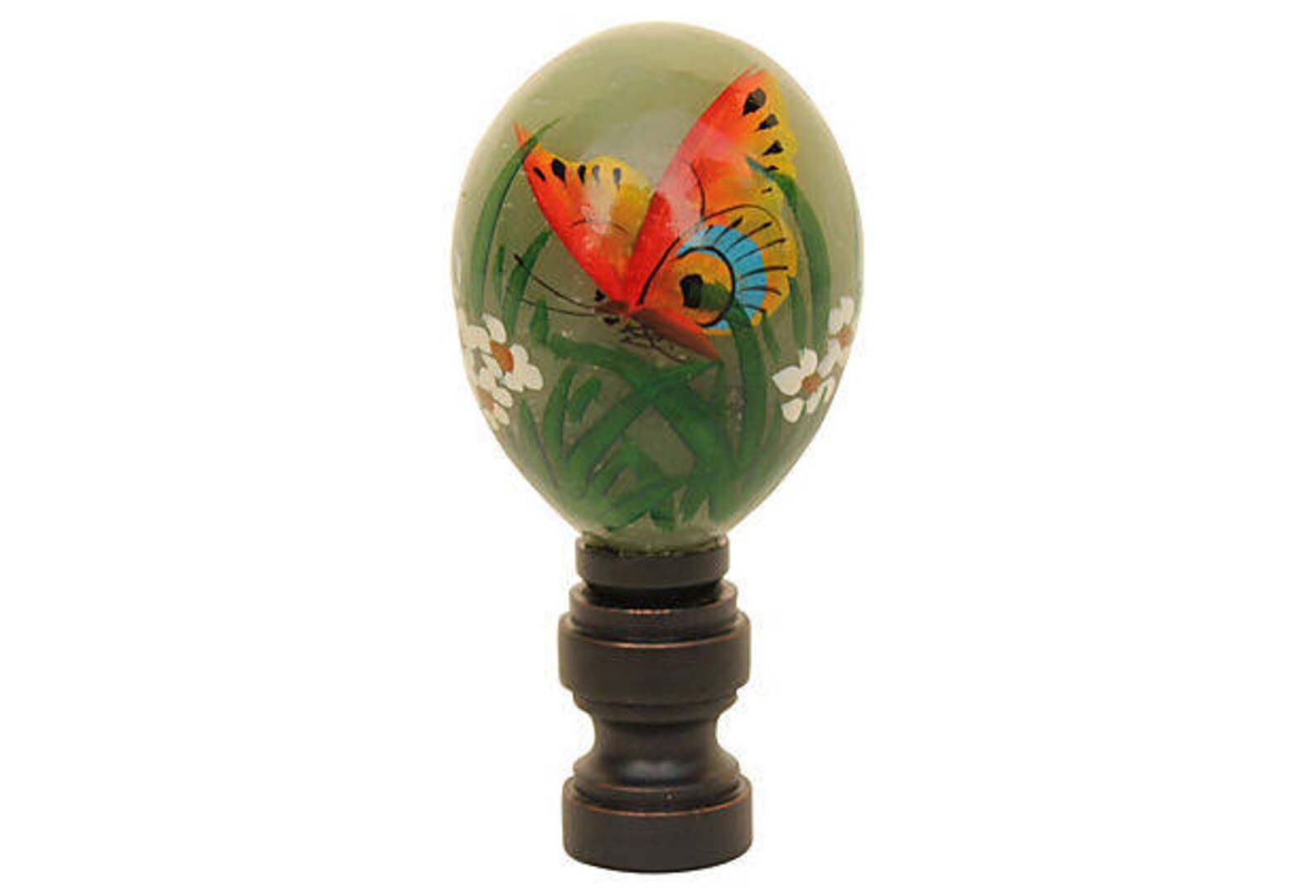 Chinese Jade Stone Egg Lamp Finials - Butterflies and Daisies on Bronze ...