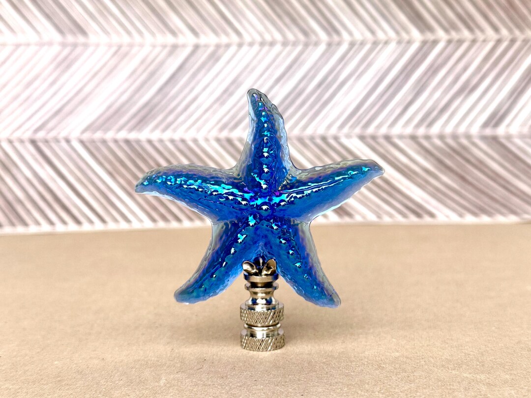Ocean Blue Iridescent Glass Starfish Lamp Finial on Chrome Hardware - Etsy