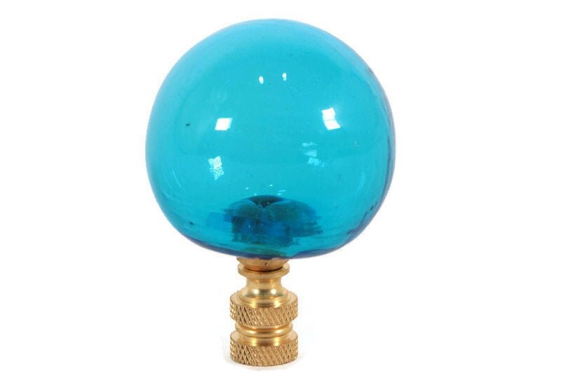Blown Glass Lamp Finial in Shades of Blue on Brass Hardware - A Single ...