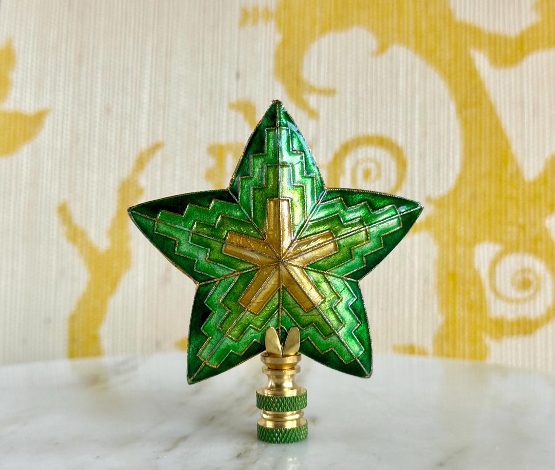 Cloisonné Star Lamp Finial on Brass Hardware - A Single Green & Gold ...