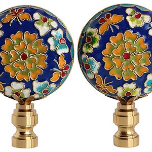 Chinese Champlevé Cloisonné Lamp Finials on Shiny Brass Hardware - A ...