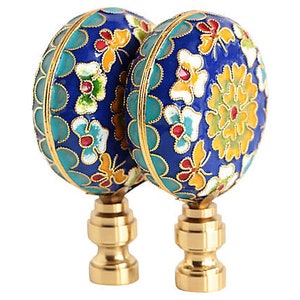 Chinese Champlevé Cloisonné Lamp Finials on Shiny Brass Hardware - A ...