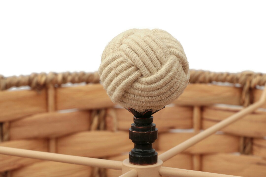 Nautical Knot Lamp Finial in Twisted Cream White Jute - Custom Coastal ...