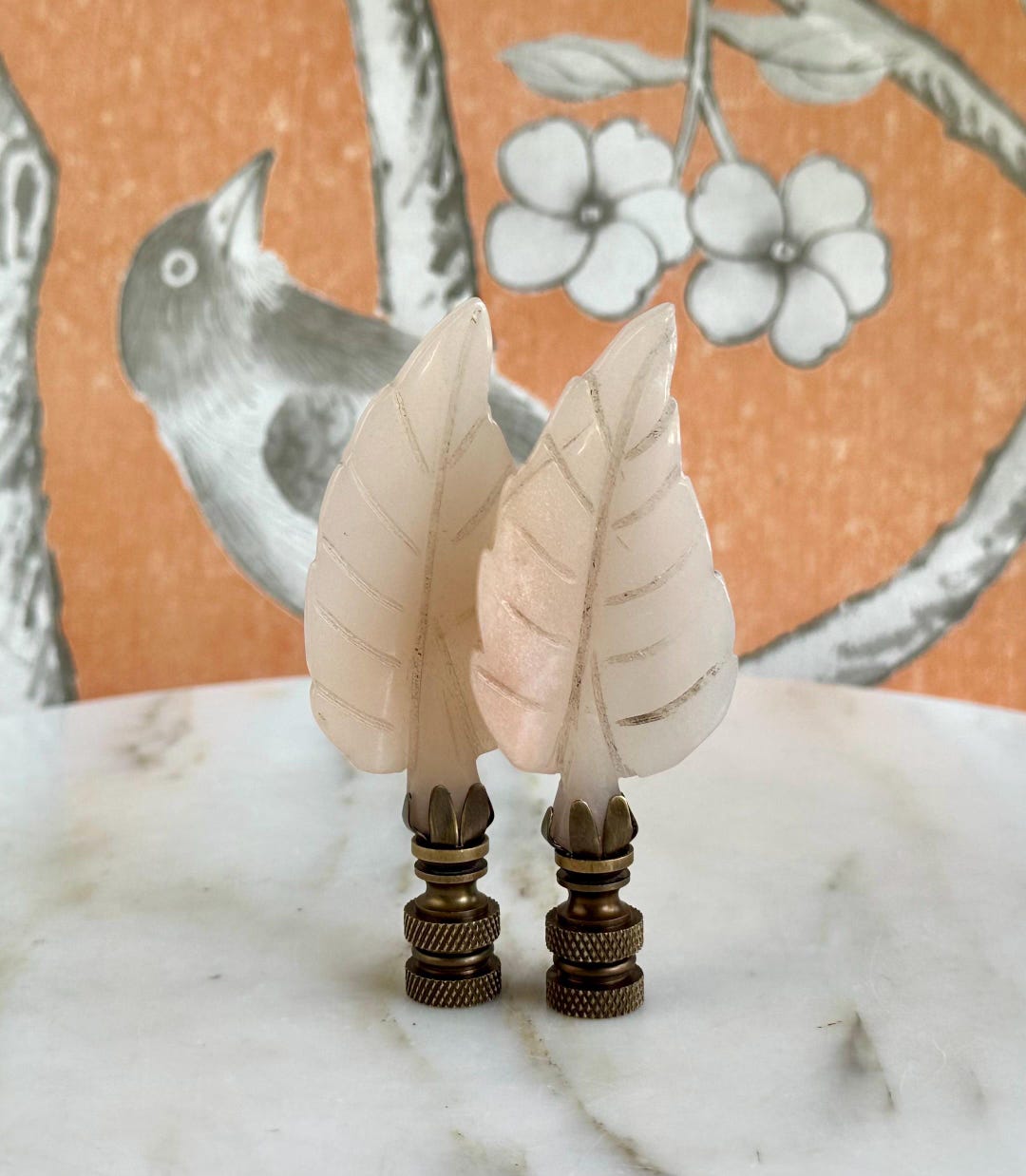 Autumn Leaf Lamp Finials on Bronze Hardware - Peach Aventurine Leaves ...