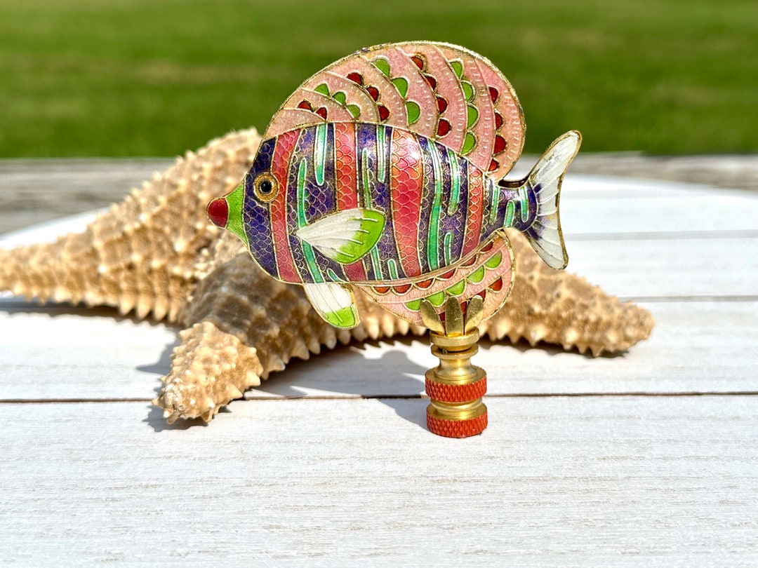 Fish Lamp Finial on Brass or Chrome Hardware - Striped Cloisonne ...