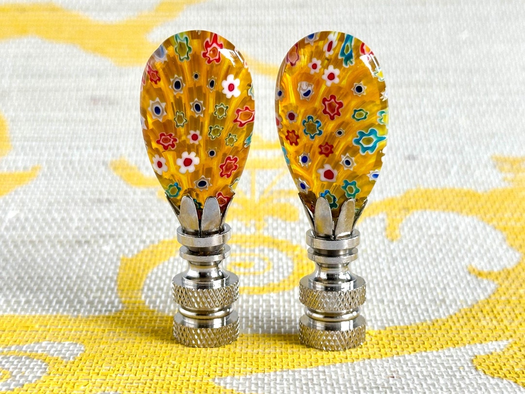 Millefiori Glass Lamp Finials on Shiny Chrome Hardware - A Matching ...