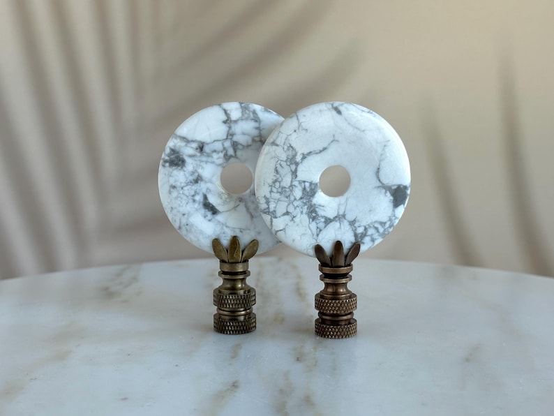 Marbled White Howlite Lamp Finials on Bronze Hardware - White and Grey ...