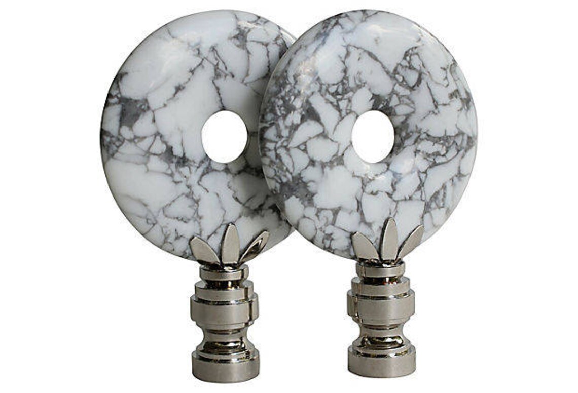 Marbled White Howlite Lamp Finials on Bronze Hardware - White and Grey ...