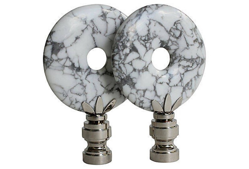 Marbled White Howlite Lamp Finials on Bronze Hardware - White and Grey ...
