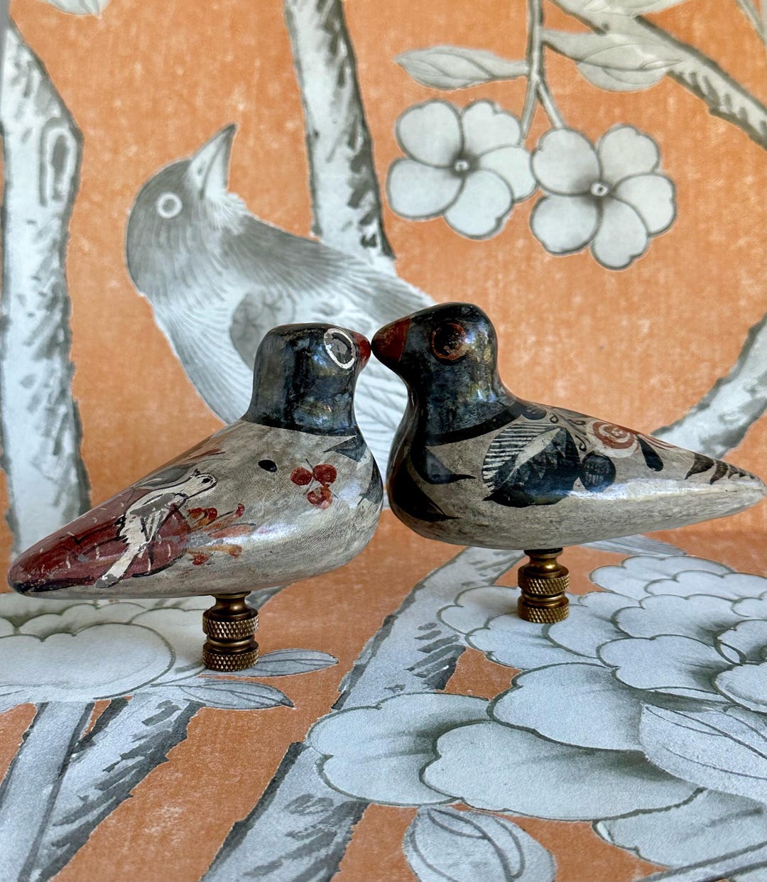 Mexican Pottery Bird Lamp Finials - A Matching Pair of Tonala Pottery ...