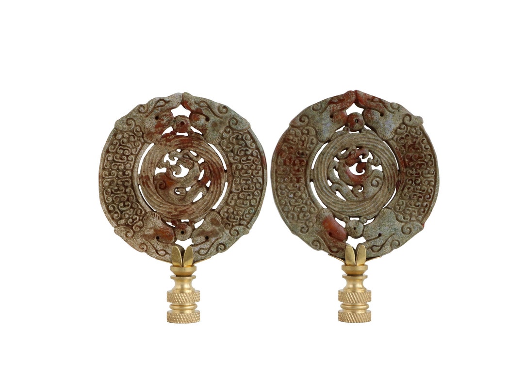 Chinese Variegated Stone Archaic Style Lamp Finials - Asian Carved ...