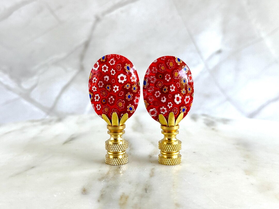 Millefiori Glass Lamp Finials on Brass Hardware - A Matching Pair ...