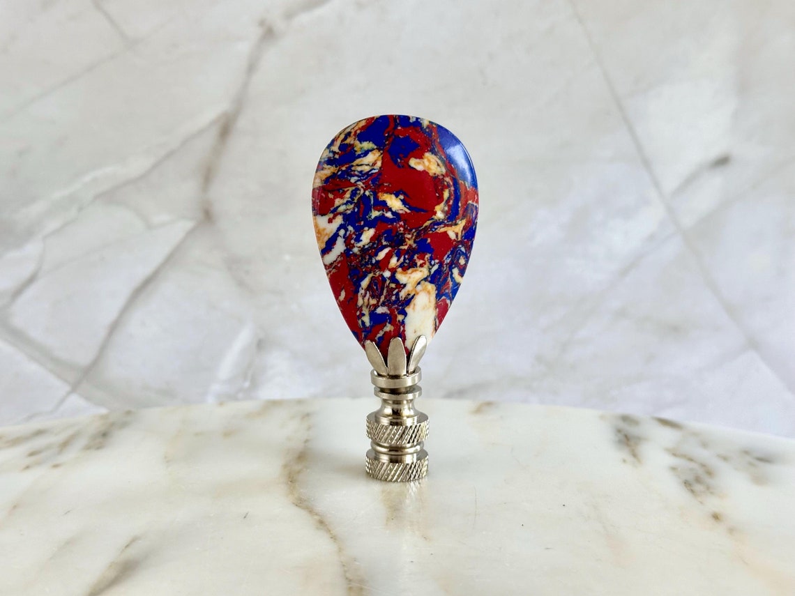 Marbled Lamp Finial in Red White & Blue on Shiny Chrome Hardware - Etsy
