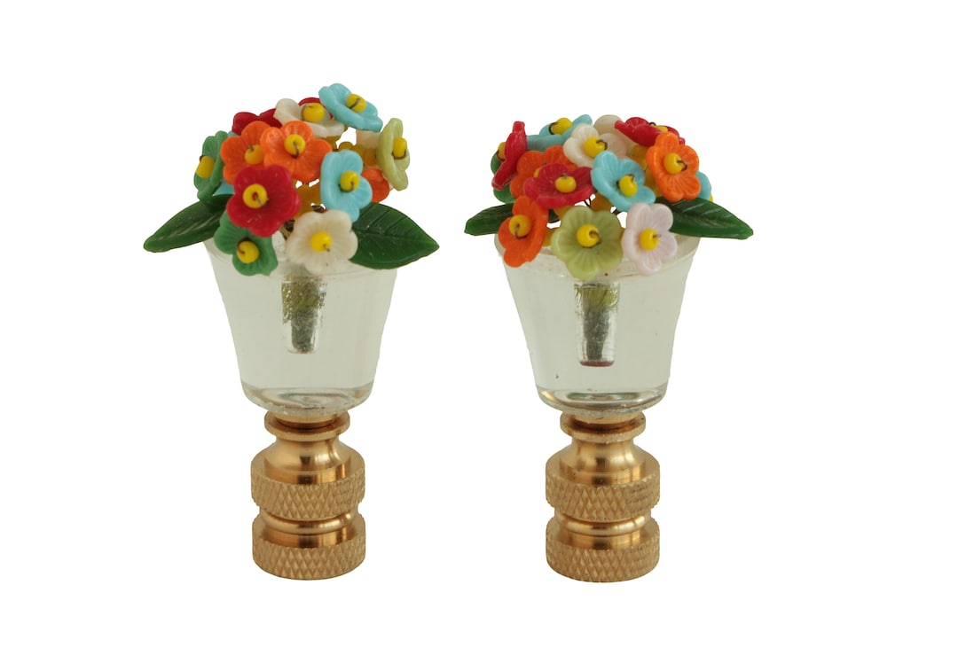 Czech Glass Flower Lamp Finials: Bohemian Potted Flowers, Brass ...