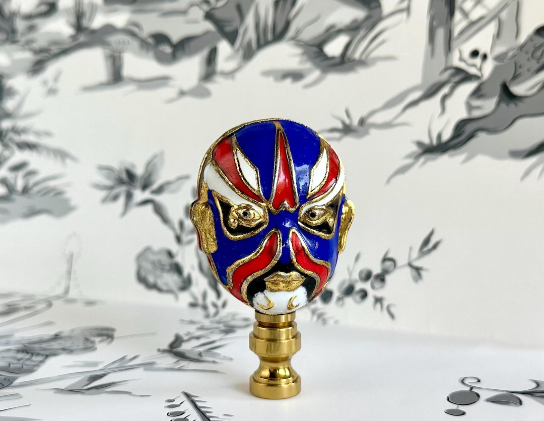 Chinese Opera Mask Lamp Finial on Brass Hardware - A Single Chinese ...
