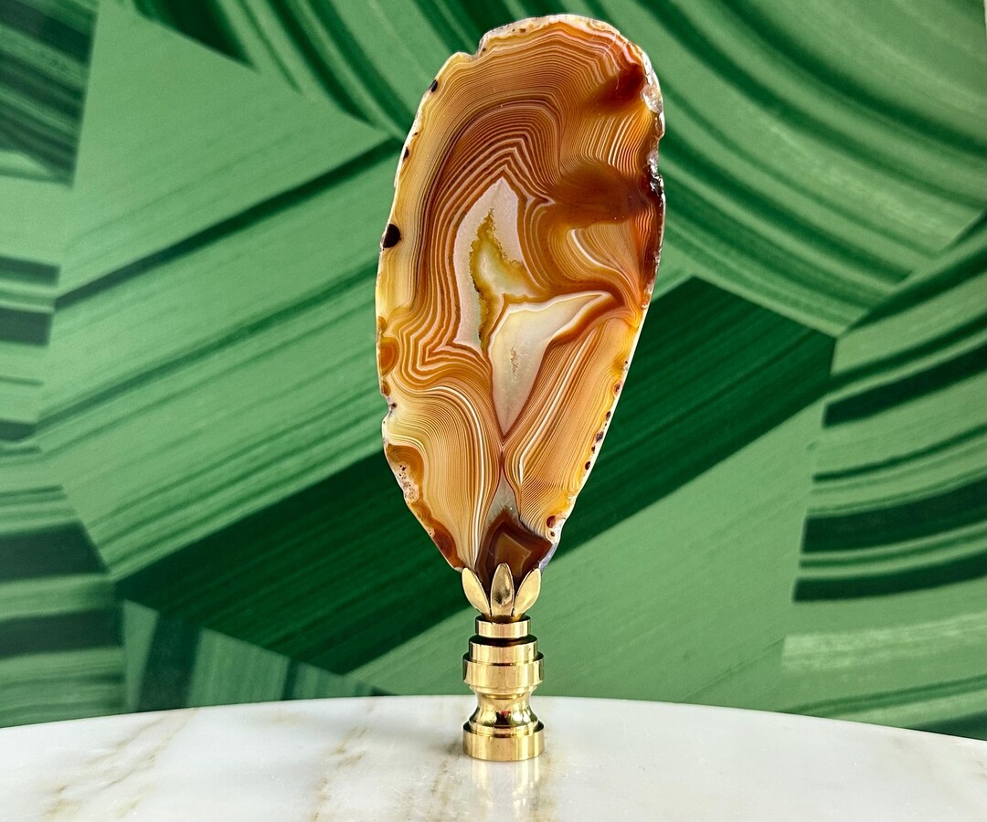 Fingerprint Agate Slice Lamp Finial in Chocolate Brown on Shiny Brass ...