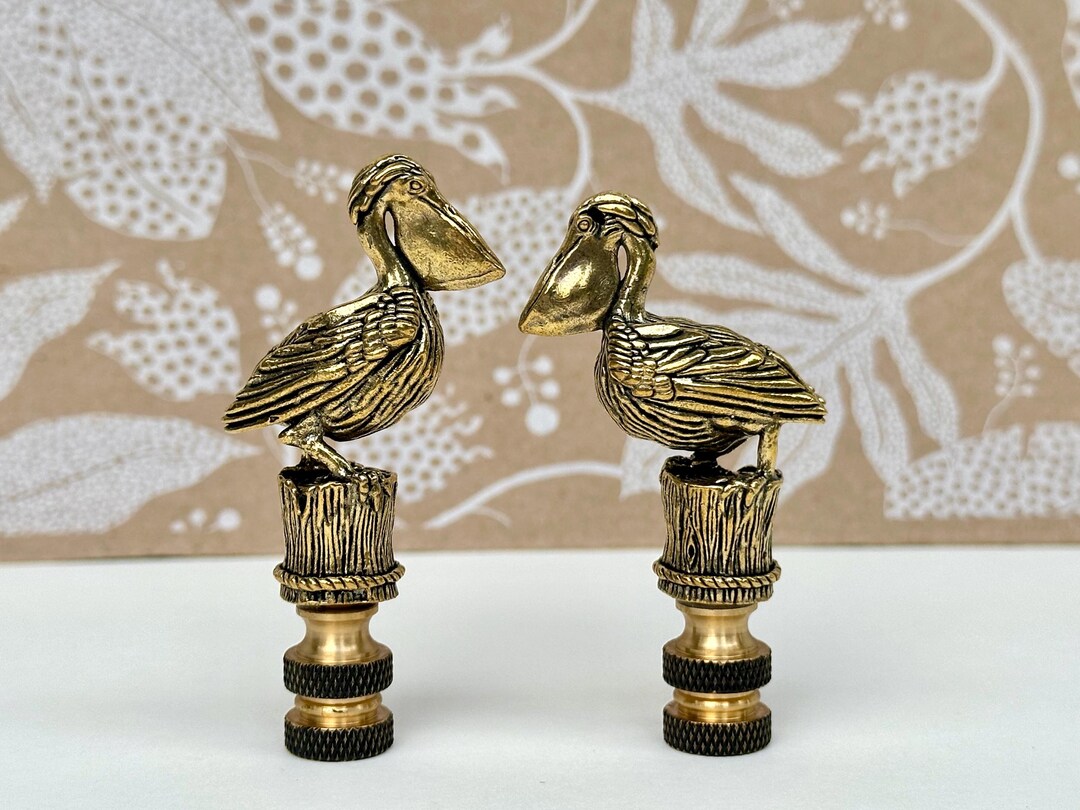Pelican Bird Lamp Finials on Brass Hardware - Coastal Lamp Topper - Etsy