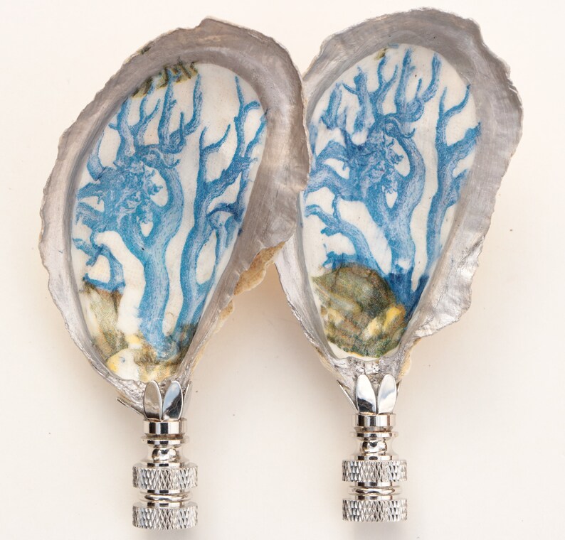 Blue Coral Oyster Sea Shell Lamp Finials in Silver Natural - Etsy