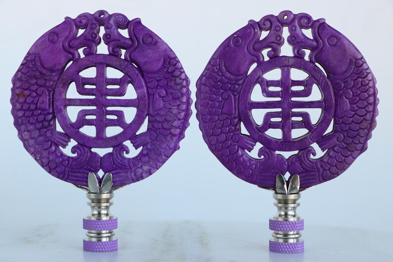 Kissing Koi Fish Asian Lamp Finials on Chrome Hardware in Purple - A ...