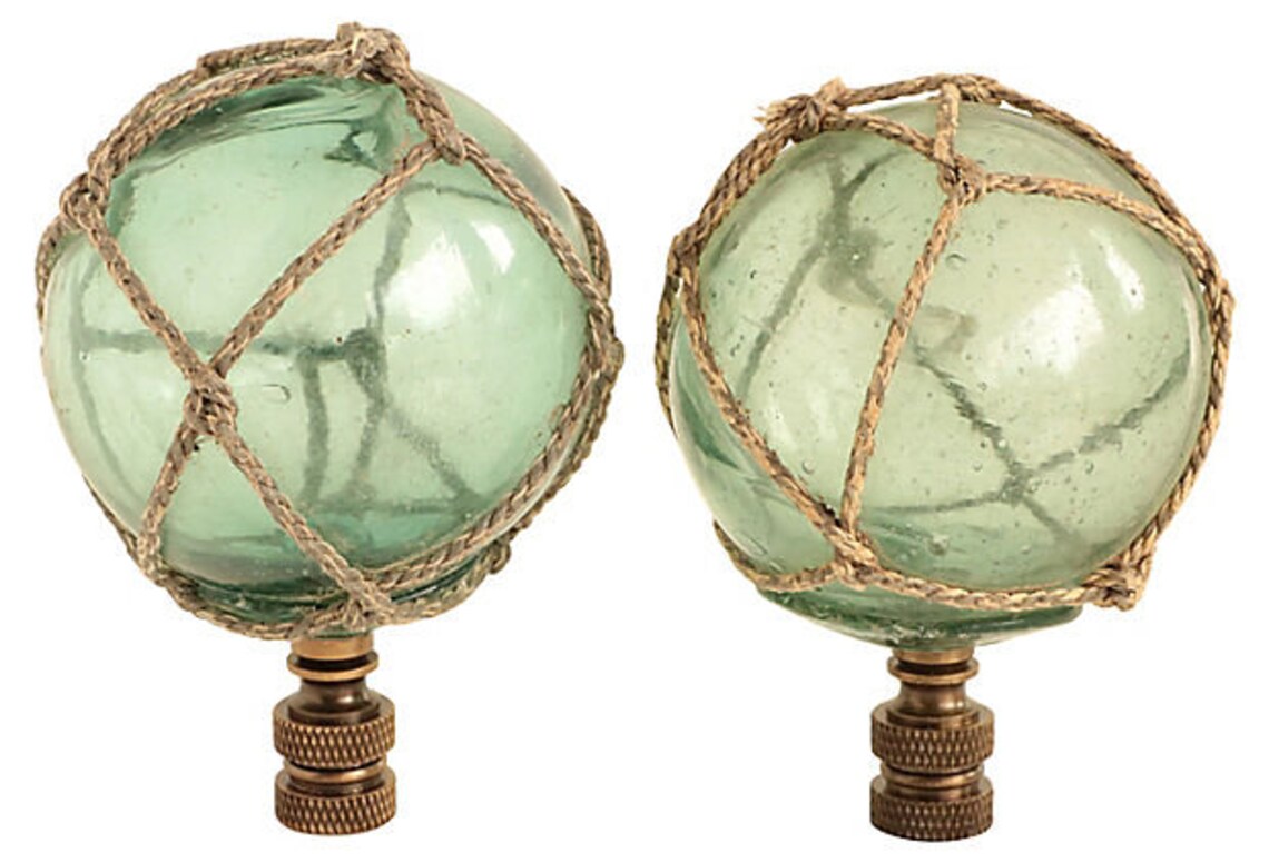 Netted Aqua Glass Lamp Finials on Bronze Hardware - A Single Lamp ...