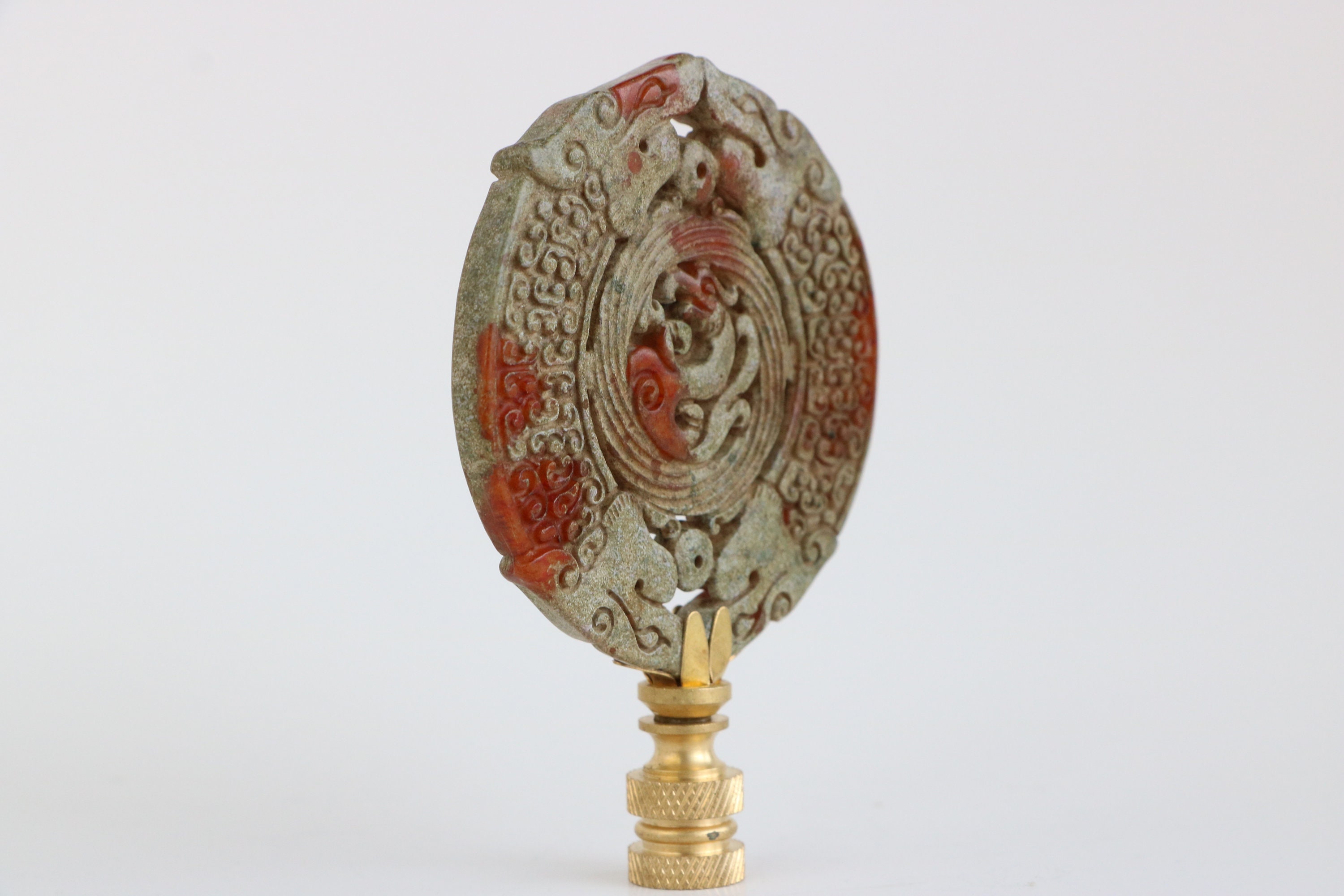 Chinese Variegated Stone Archaic Style Lamp Finials - Asian Carved ...