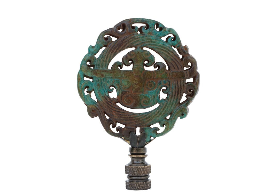 Verdigris & Bronze Chinese Archaic Style Lamp Finial on Bronze Tone ...
