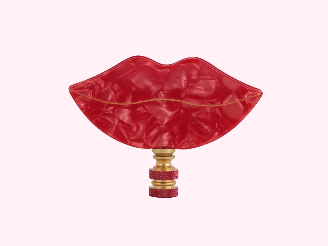 Hot Lips Lamp Finial on Brass Hardware - Lipstick Red Mouth Lamp Topper ...