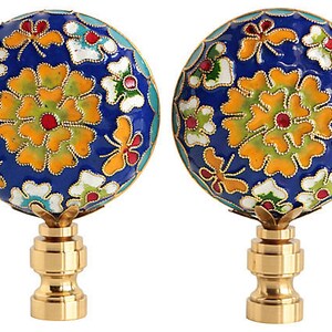Chinese Champlevé Cloisonné Lamp Finials on Shiny Brass Hardware - A ...