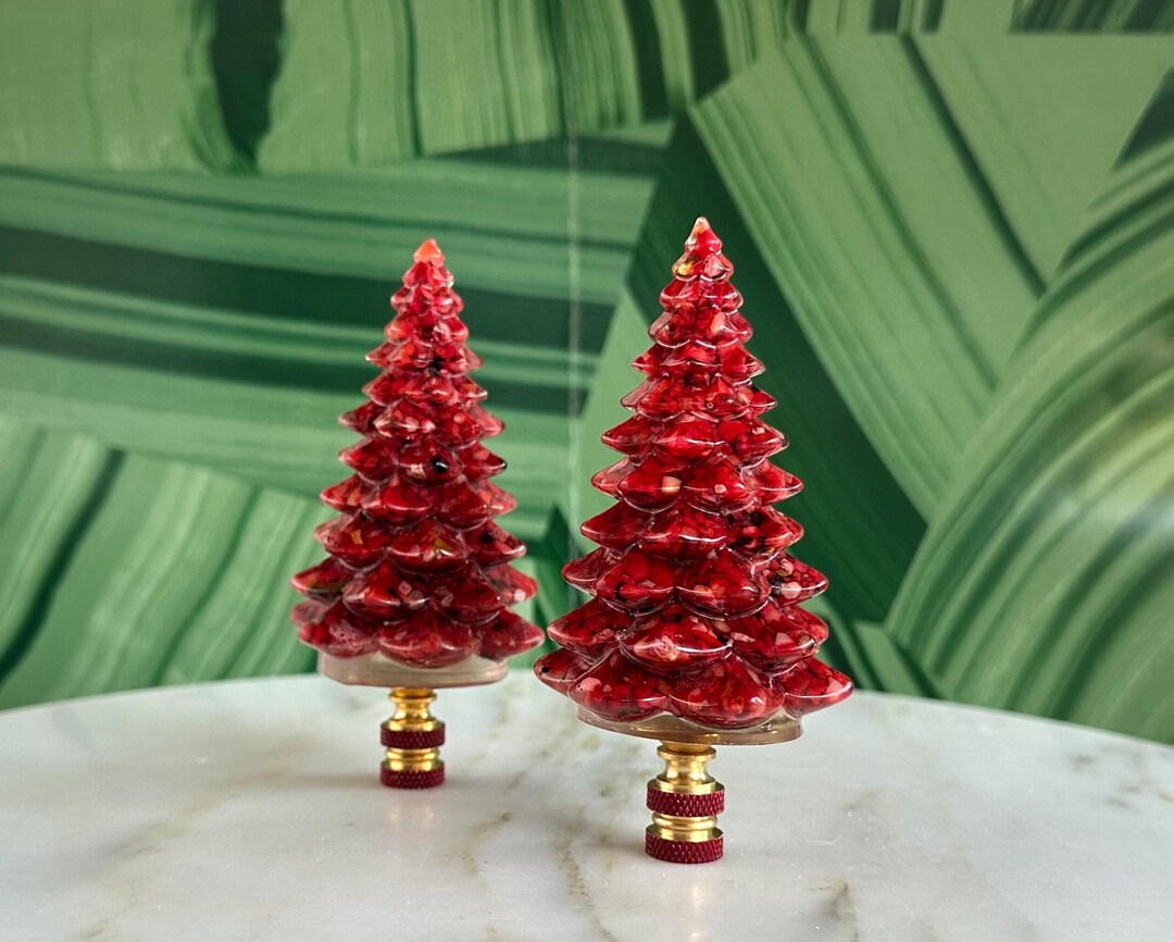 Ruby Red Christmas Tree Lamp Finial on Brass Hardware - A Single ...
