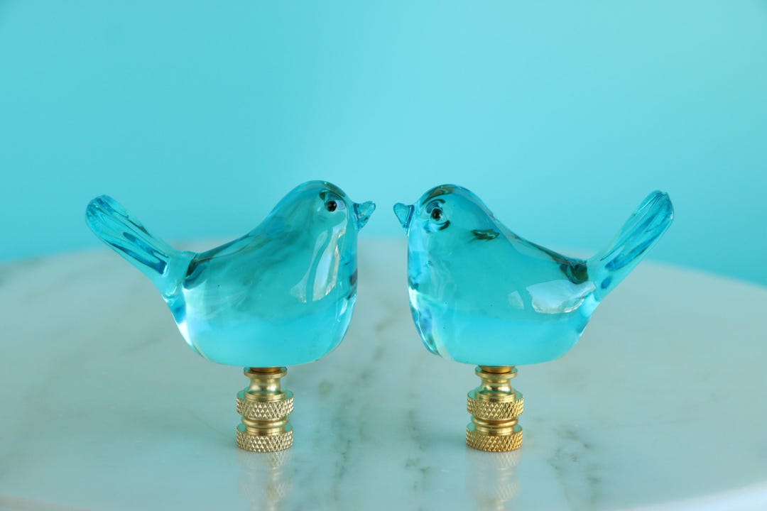 Bluebird Glass Bird Lamp Finials on Brass Hardware - A Matching Pair of ...