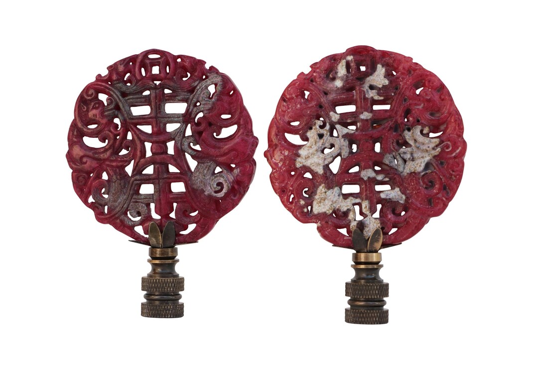 Sang De Boeuf Chinese Calligraphy Symbol Carved Stone Lamp Finials ...