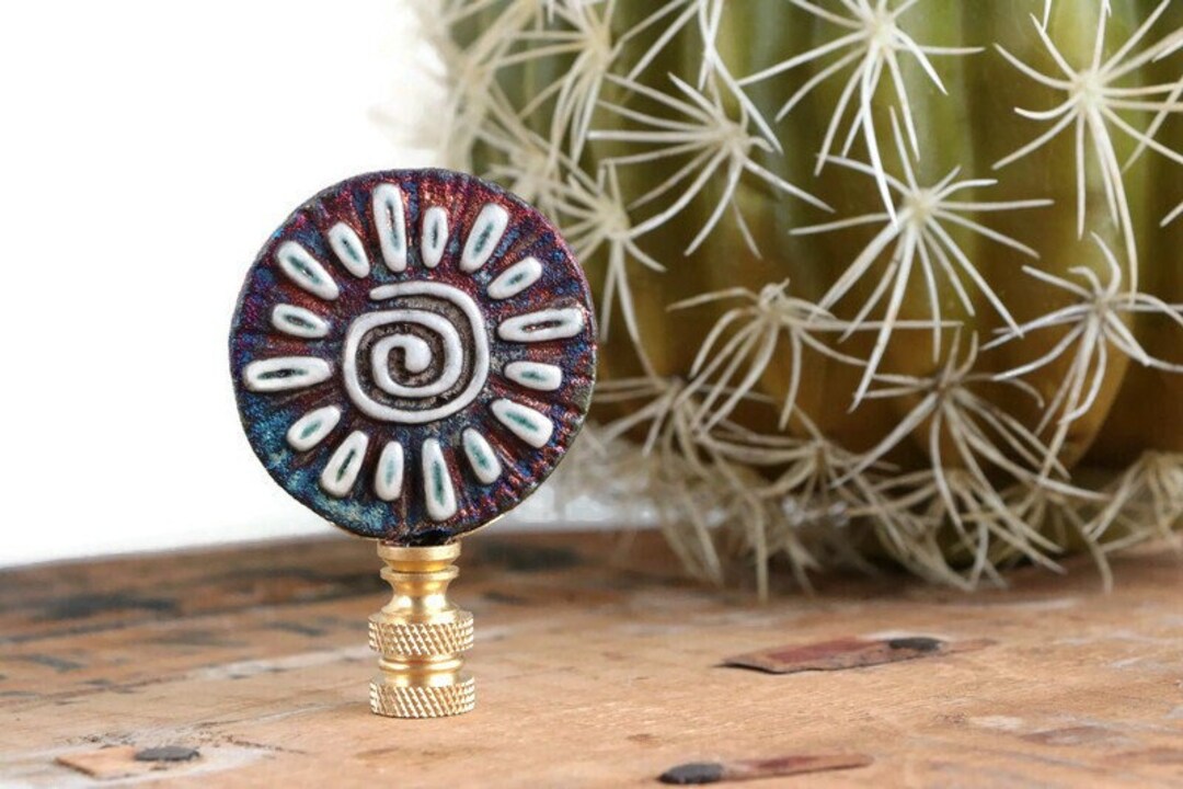 Raku Sun Lamp Finial on Brass Hardware - Southwestern Style Rustic Lamp ...