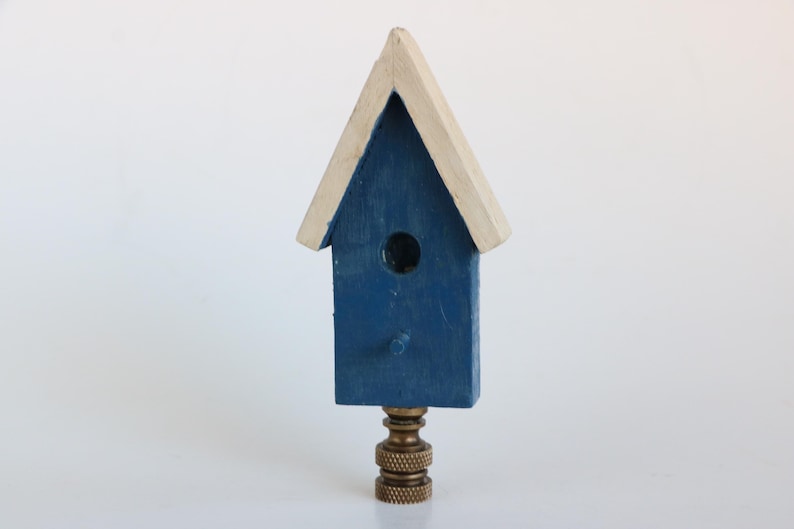 Birdhouse Lamp Finial on Bronze Hardware - Folk Art Style Wood Bird ...