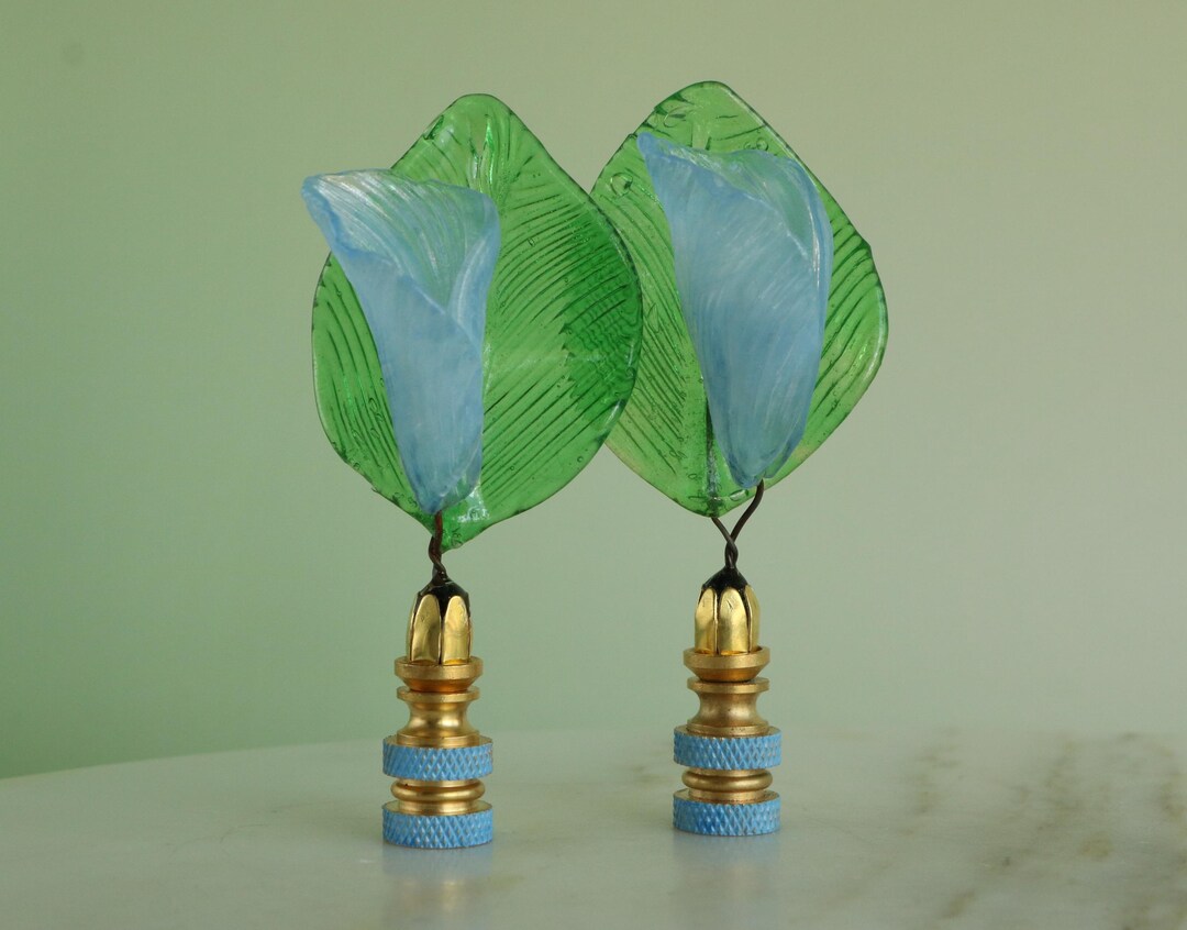 Blue Venetian Glass Flower Lamp Finials on Brass Hardware - A Matching ...