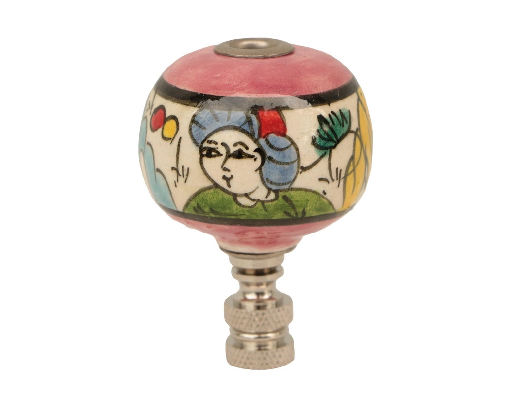 Turkish Lamp Finial in Pink Ceramic on Chrome Hardware - Etsy