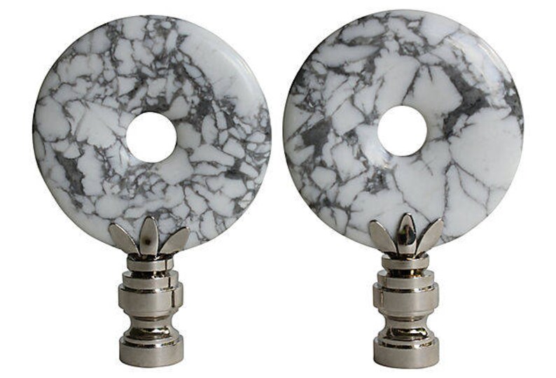 Marbled White Howlite Lamp Finials on Bronze Hardware - White and Grey ...