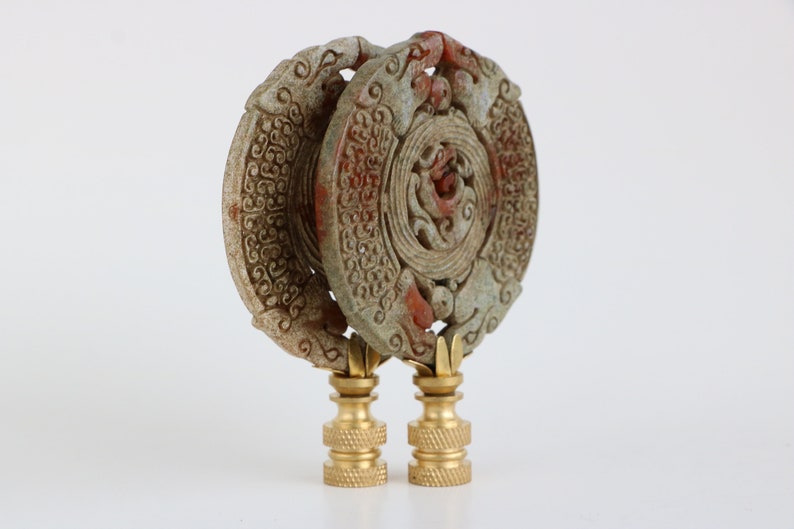 Chinese Variegated Stone Archaic Style Lamp Finials - Asian Carved ...