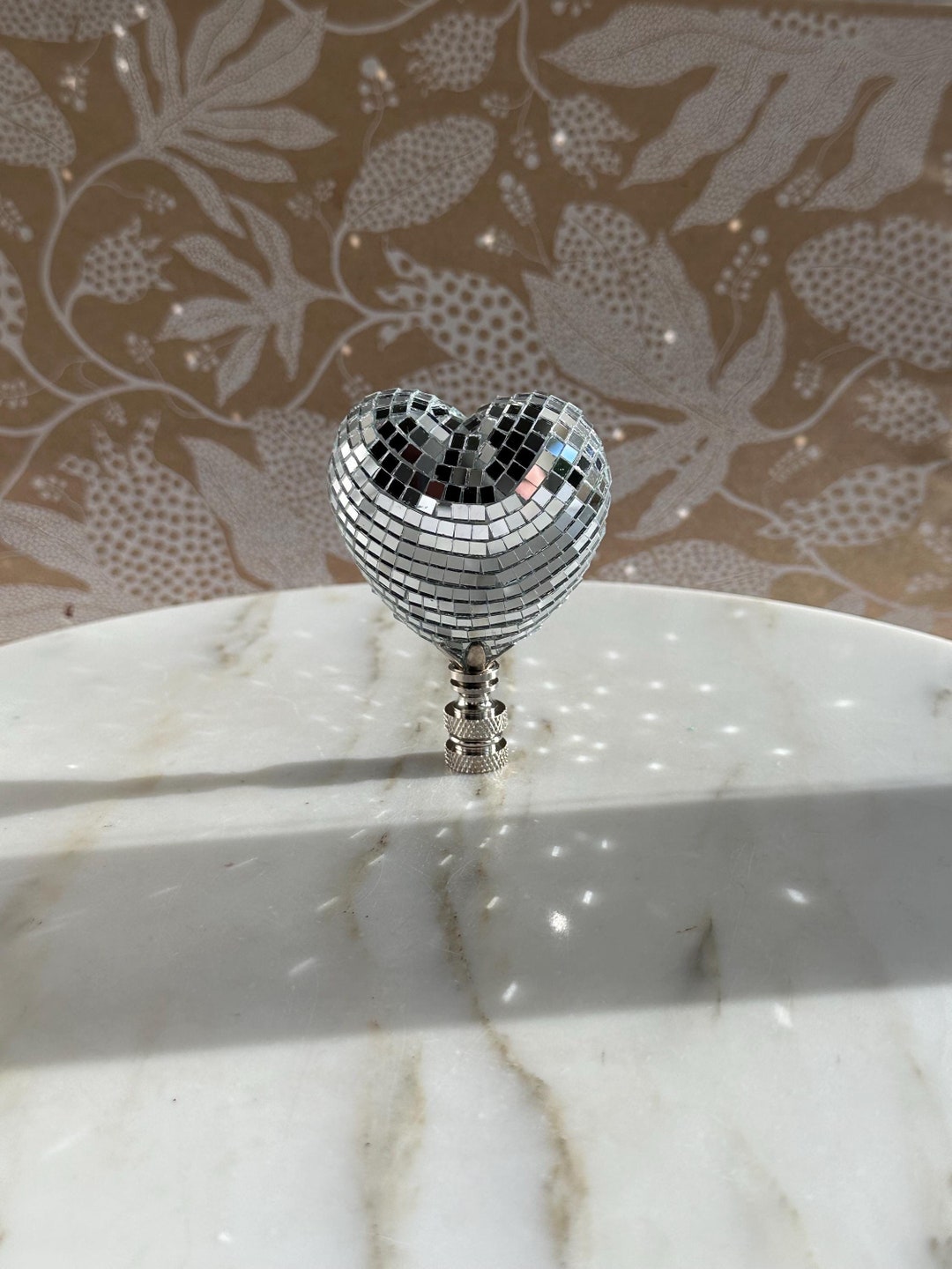 Mirrored Heart Lamp Finial on Chrome Hardware - Disco Mirror Ball Style ...
