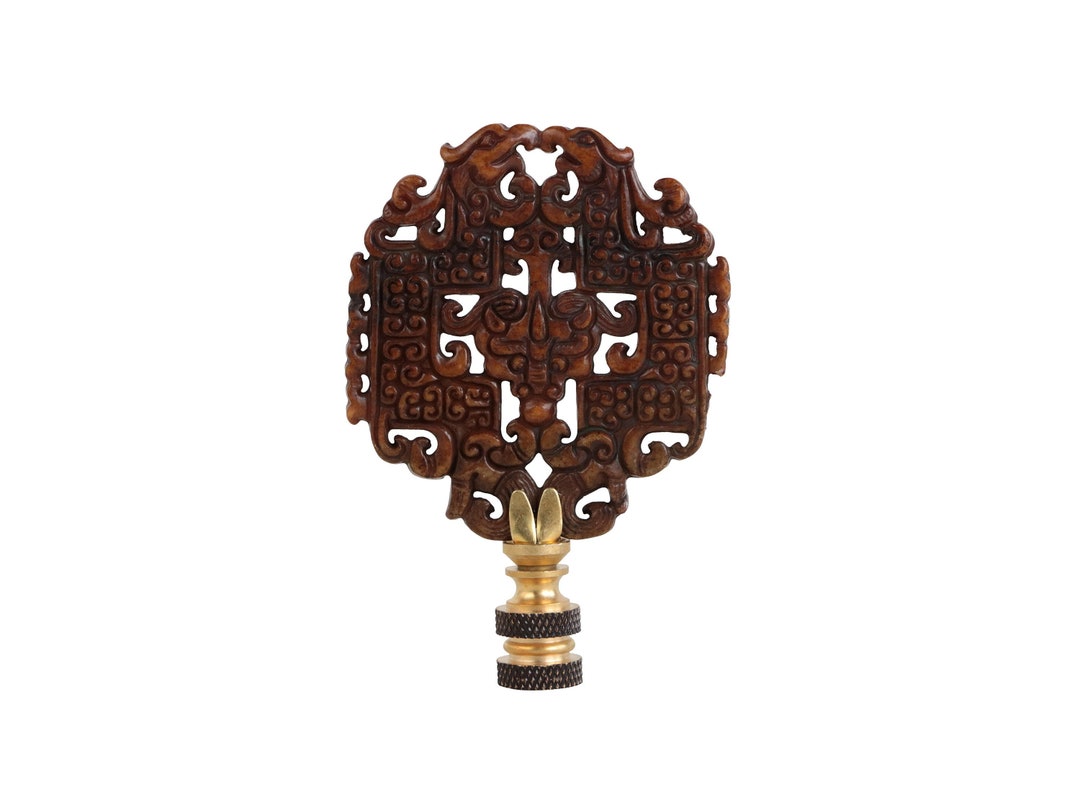 Chinese Archaic Style Lamp Finial in Brown on Brass Hardware - Asian ...