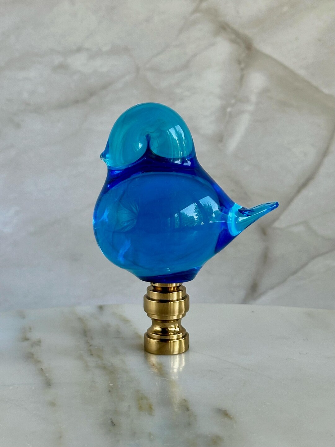 Blue Glass Bird Lamp Finial on Shiny Brass Hardware Featuring a ...