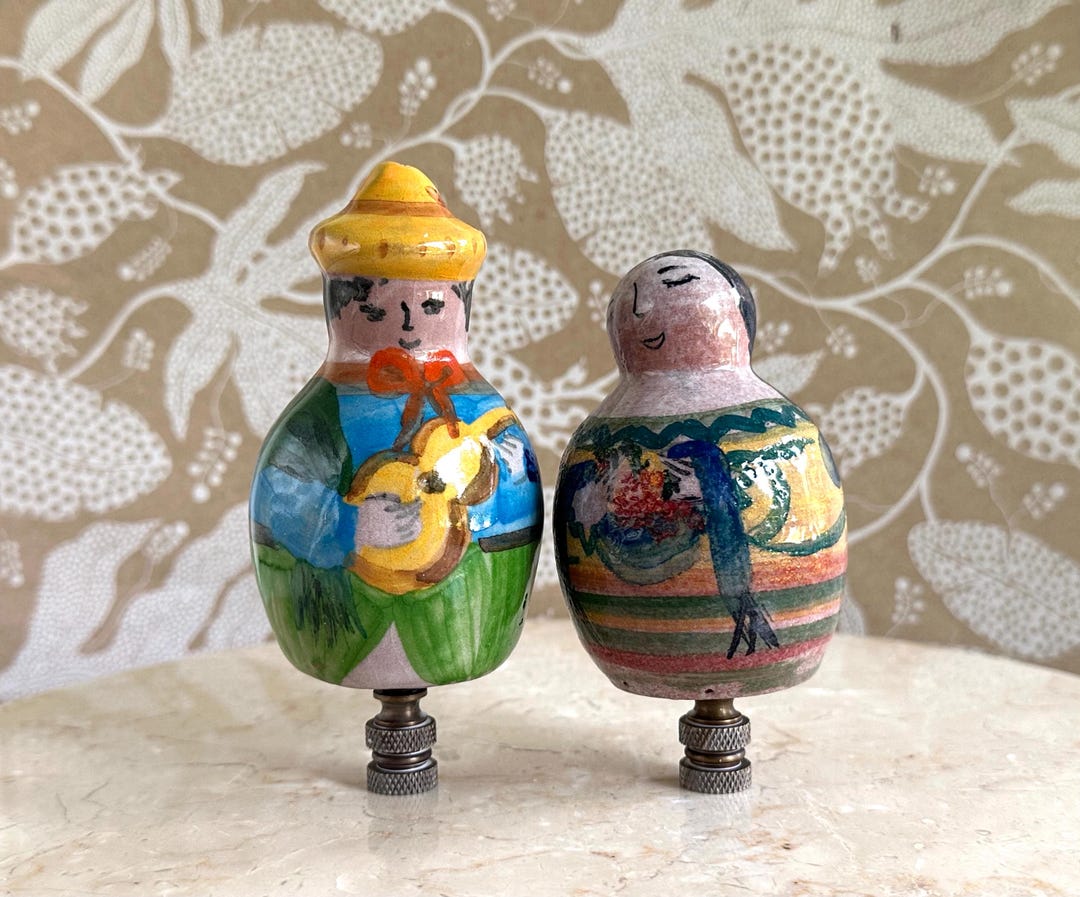Mexican Pottery Couple Lamp Finials - A Matching Pair of Figural Folk ...
