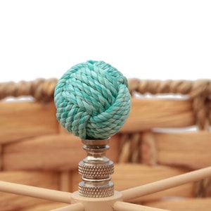 Nautical Knot Lamp Finials in Robin Egg Blue on Silvery Chrome Hardware ...