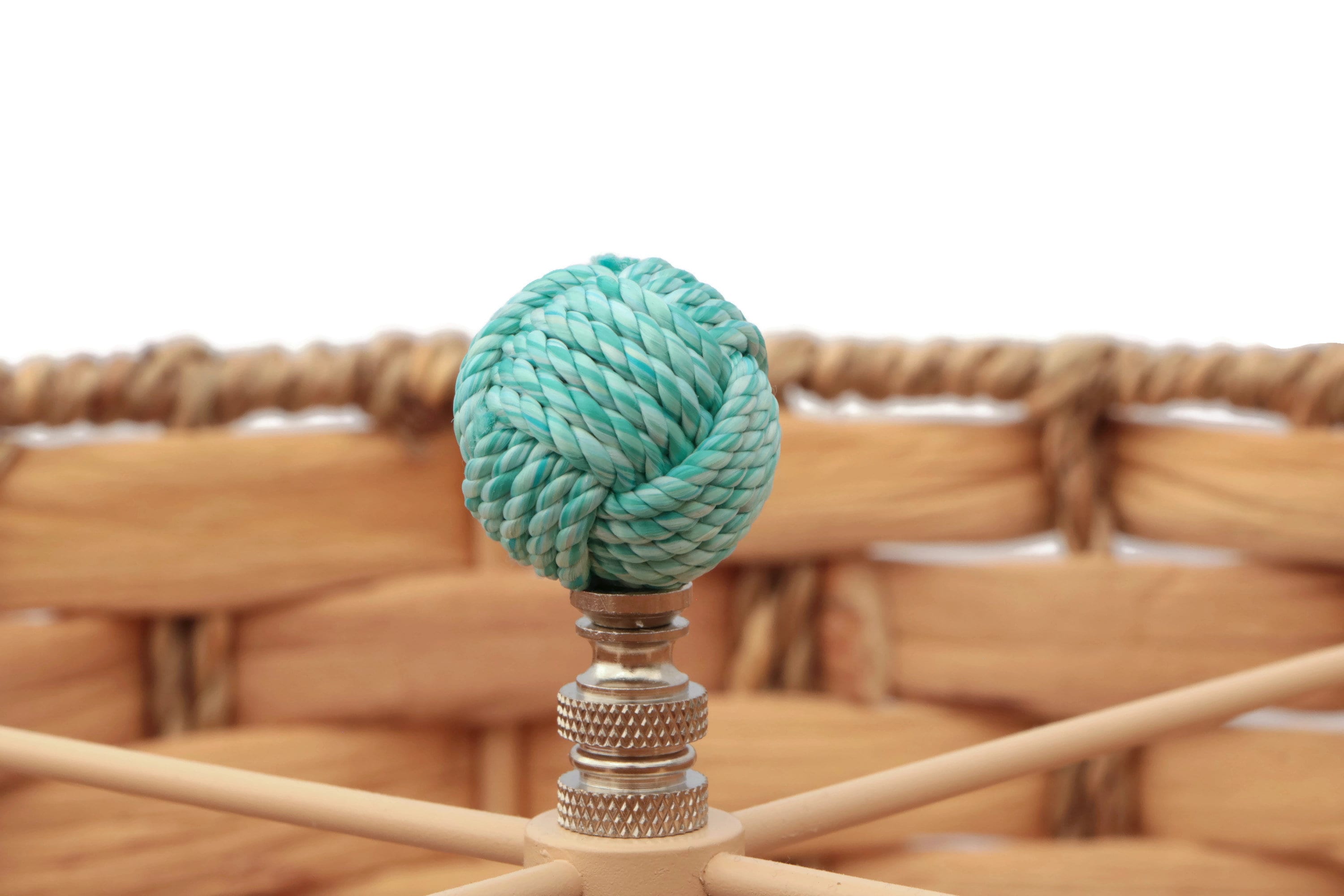 Nautical Knot Lamp Finials in Robin Egg Blue on Silvery Chrome Hardware ...