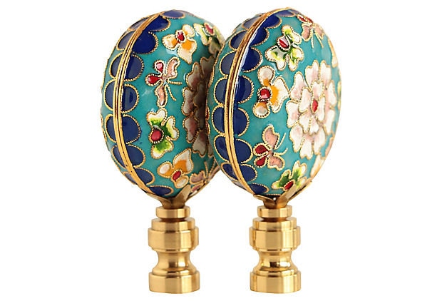 Chinese Champlevé Cloisonné Lamp Finials on Shiny Brass Hardware - A ...