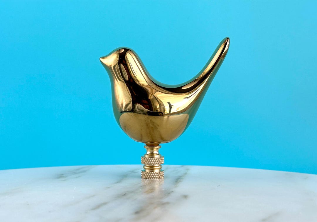 Golden Bird Lamp Finial on Brass Hardware - Ceramic Songbird Lamp ...
