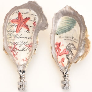 Seafarer's Oyster Sea Shell Lamp Finials in Silver - Natural Decoupaged ...