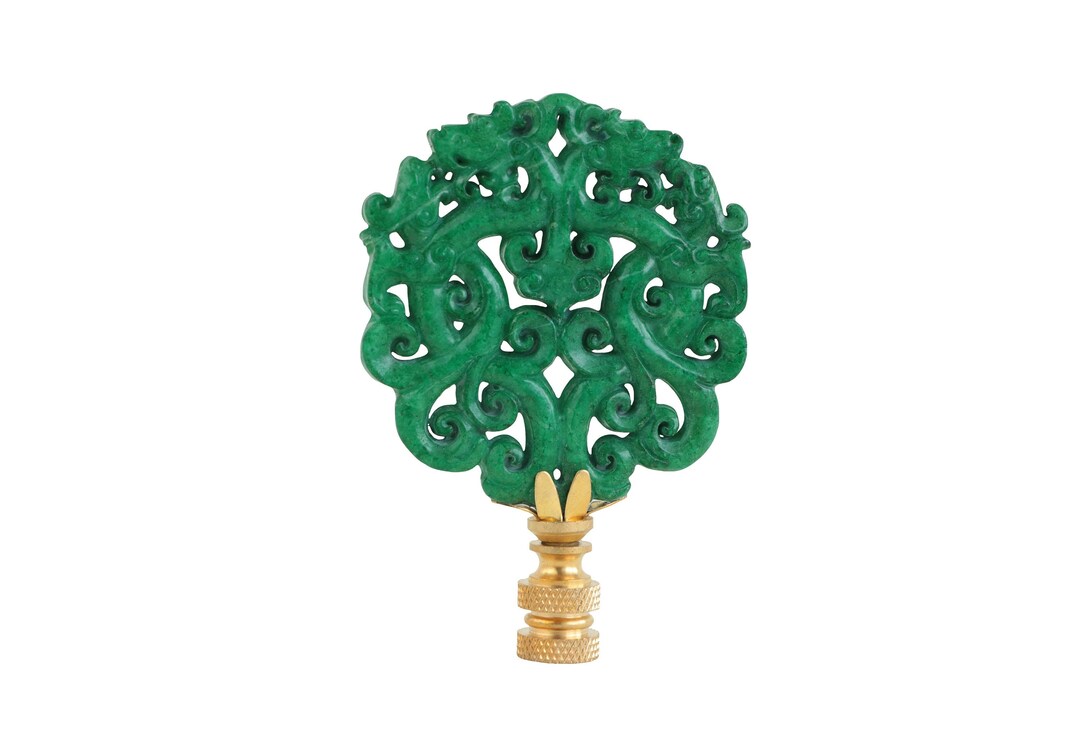 Asian Scrolled Stone Lamp Finial - Jade Green on a Shiny Brass Base - Etsy