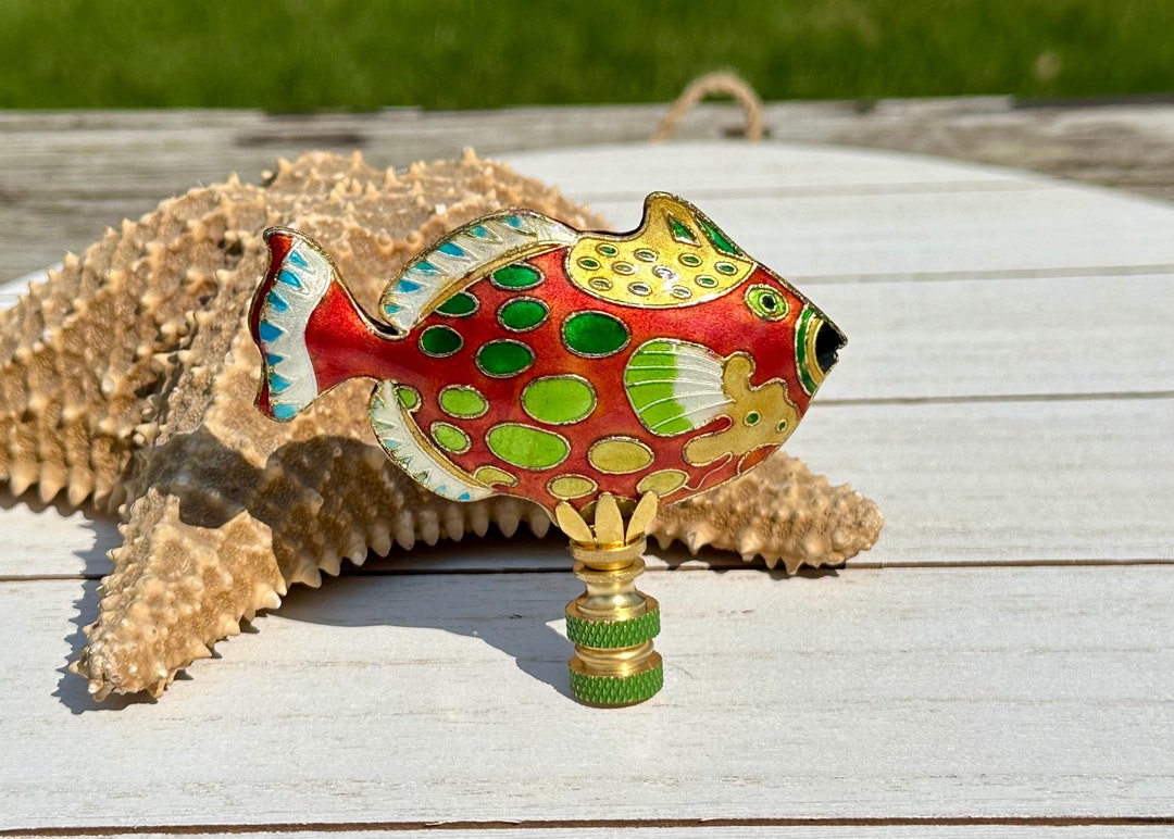 Spotted Reef Fish Lamp Finial on Brass or Chrome Hardware - A Single ...