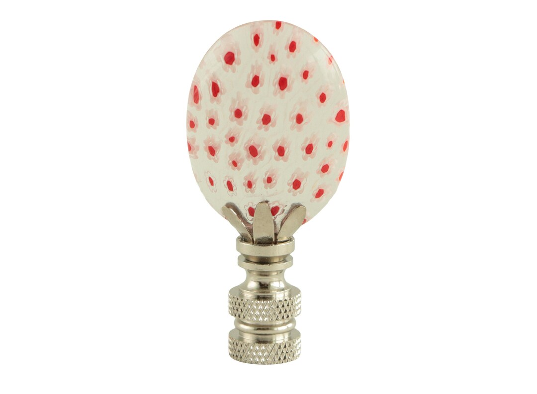 Millefiori Glass Lamp Finial in White & Red on Silvery Chrome Hardware ...
