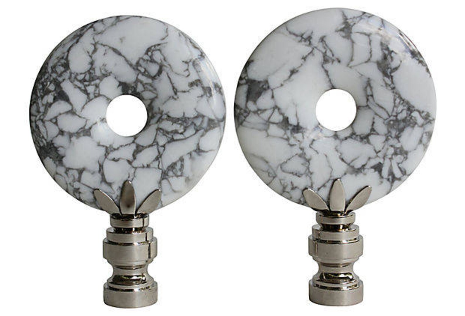 Marbled White Howlite Lamp Finials on Bronze Hardware - White and Grey ...